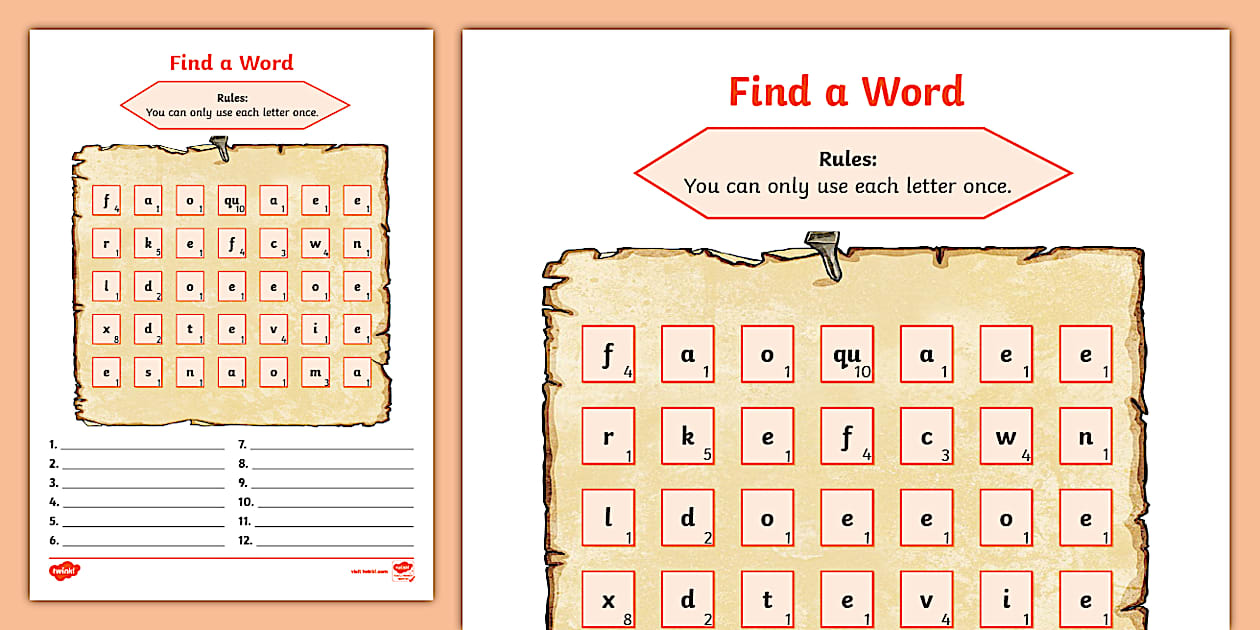 Find Me a Word Worksheet (teacher made) - Twinkl