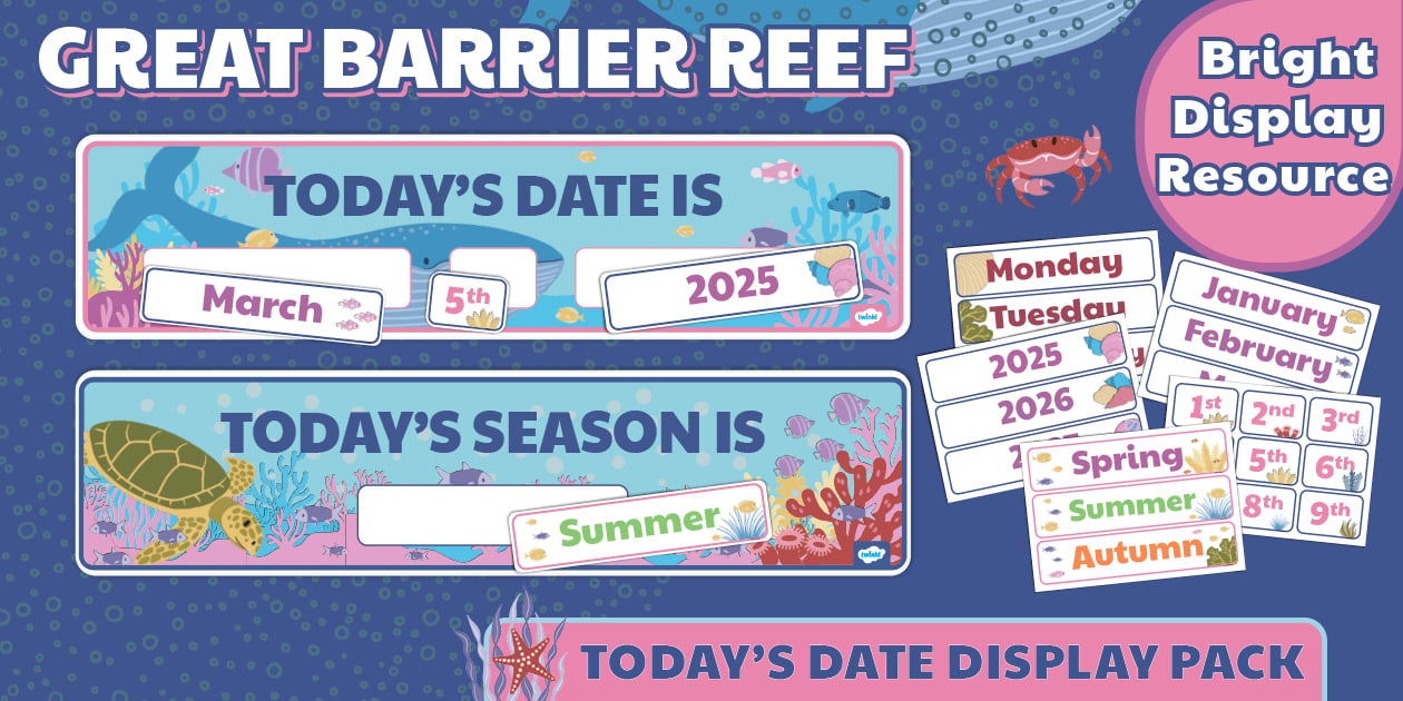 Great Barrier Reef Themed Todays Date Display Pack - Twinkl