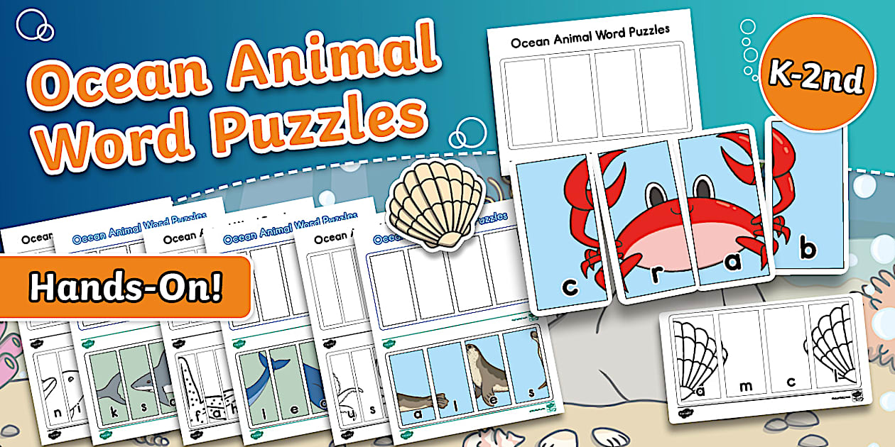 Ocean Animals Word Puzzles (teacher made) - Twinkl