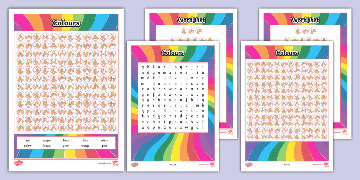 Auslan Find-a-Word Colours (teacher made) - Twinkl