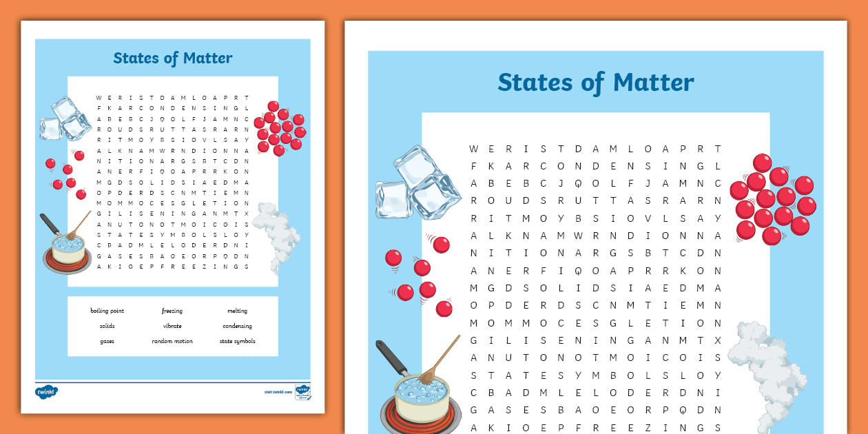States of Matter Word Search for 3rd-5th Grade - Twinkl