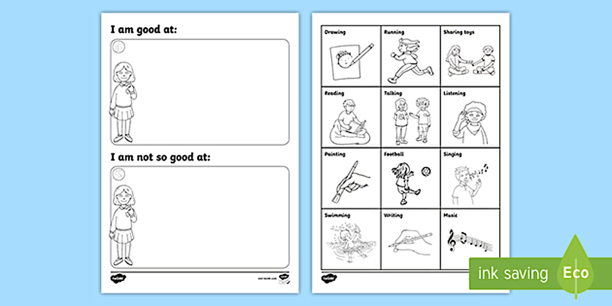 I Am Good At, I Am Not So Good At Worksheet With Symbols - SEN