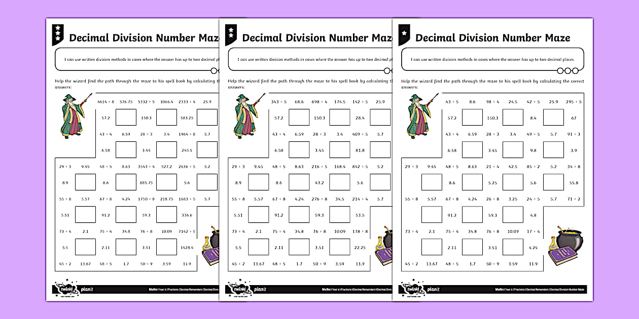 PlanIt Maths Y6 Fractions: Decimal Remainders Home Learning Tasks