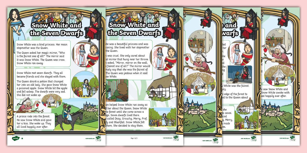 KS1 Snow White and the Seven Dwarfs Differentiated Reading Comprehension