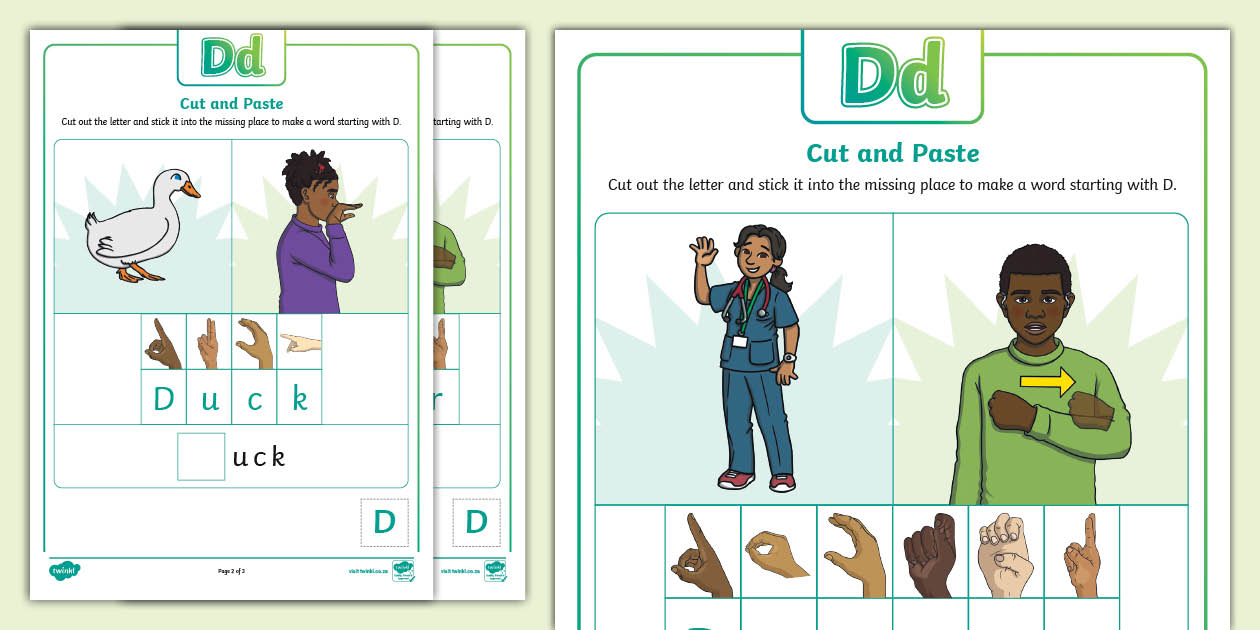 Letter D Handwriting Worksheet with SASL (teacher made)