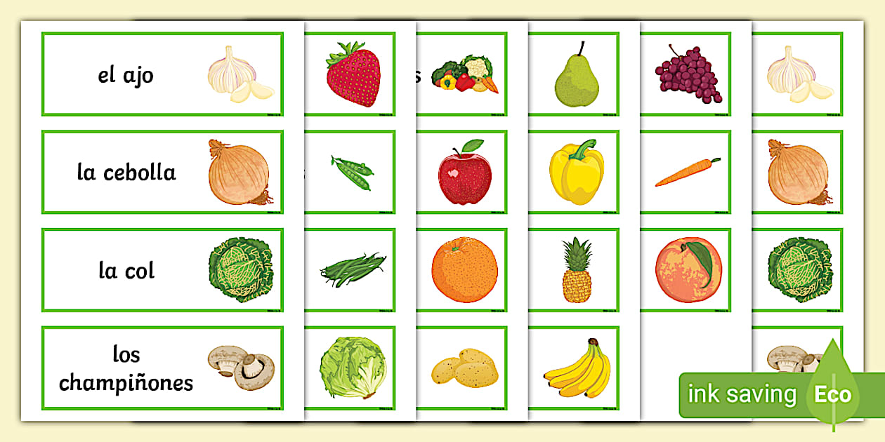 Fruit and Vegetables Word Cards Spanish (teacher made)