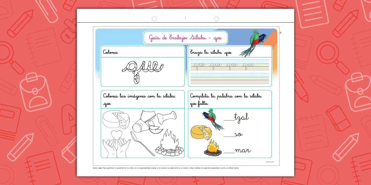 Guía de Trabajo: Sílaba - que - Twinkl