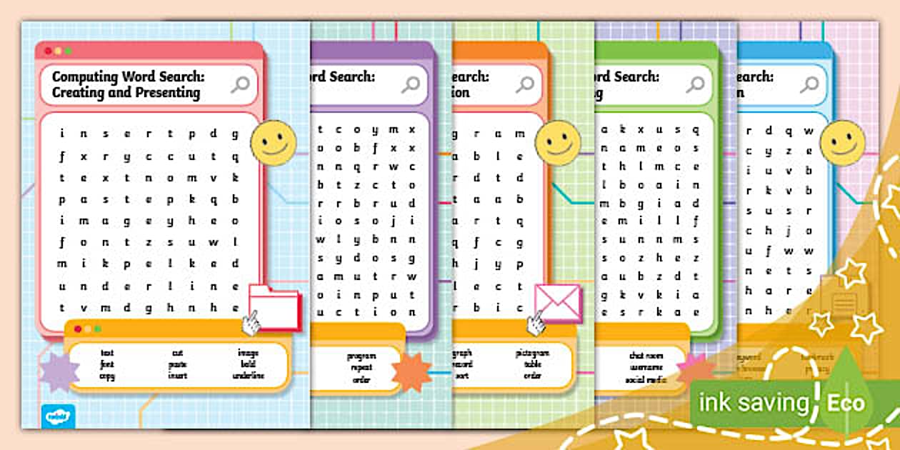 Computing Terms Word Searches (Ages 5 - 7) (Teacher-Made)