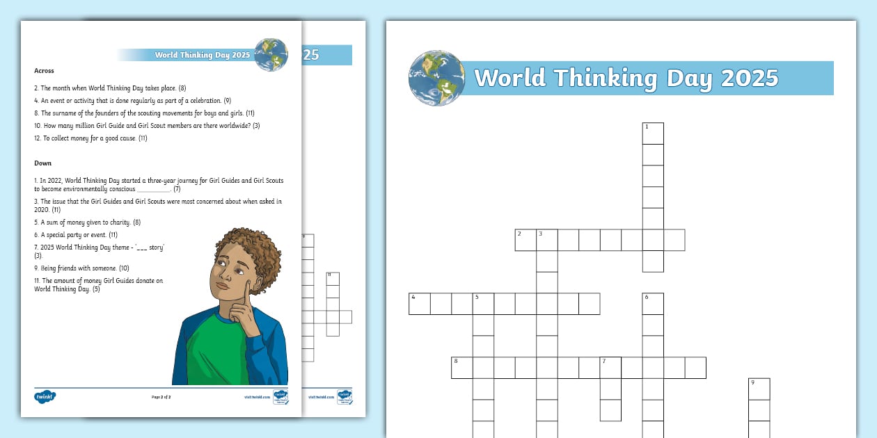 KS2 World Thinking Day Crossword (teacher made) - Twinkl