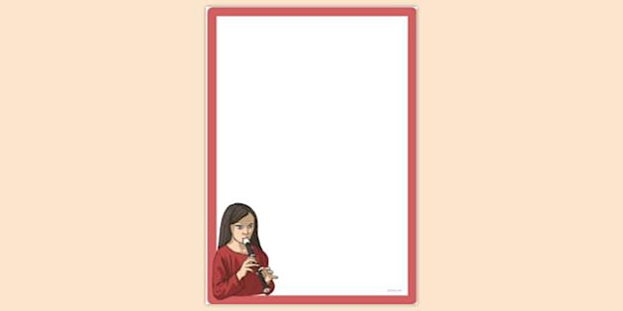 Simple Blank Girl Playing Recorder Page Border - Twinkl