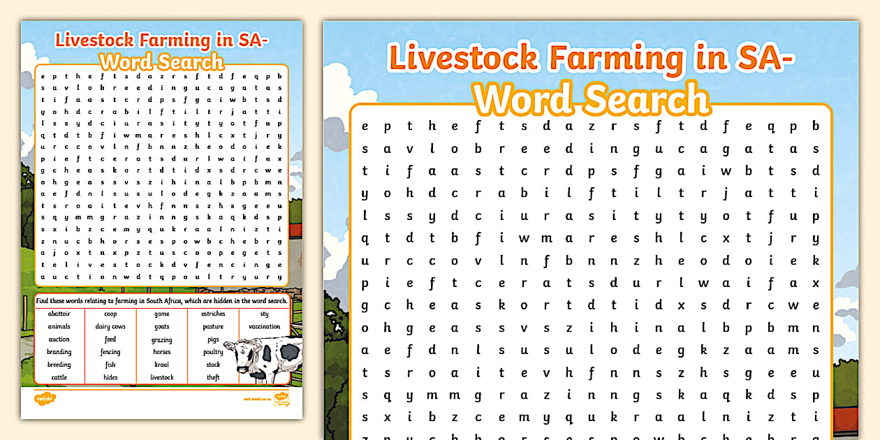 Livestock Farming in South Africa - Word Search - Twinkl