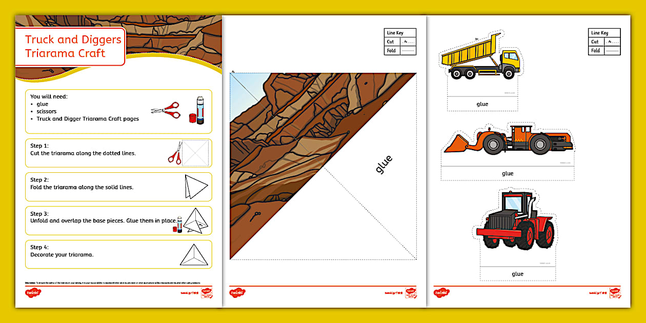 Truck and Digger Triarama Craft (teacher made) - Twinkl