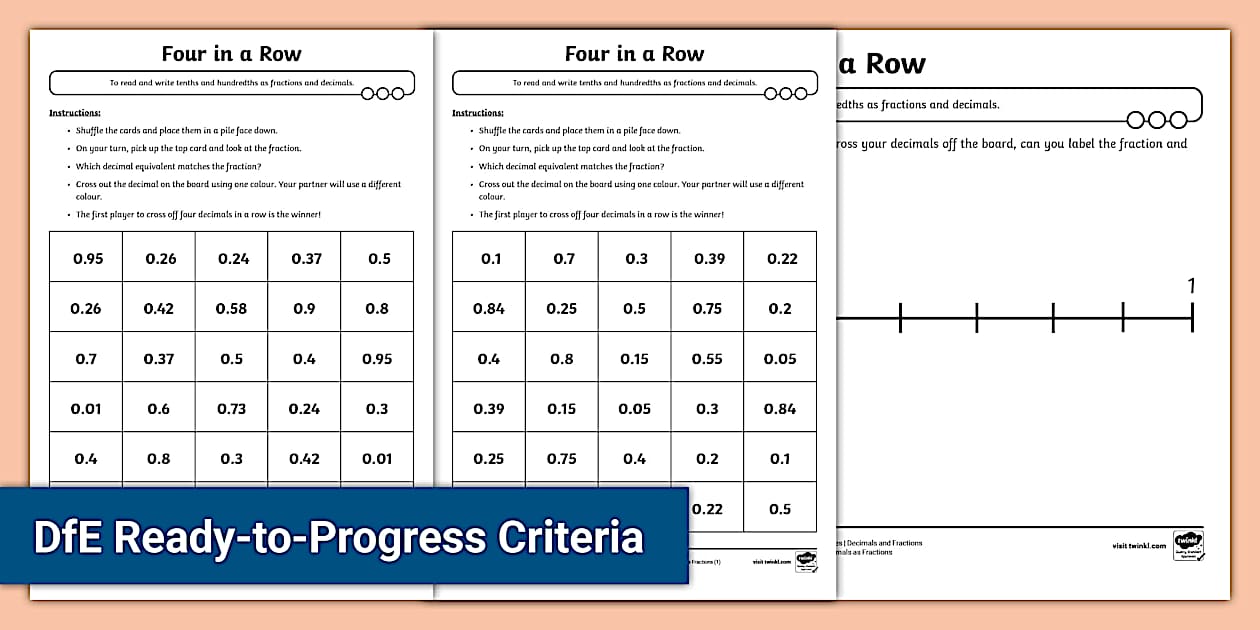 👉 Decimals as Fractions (Four in a Row Game) Differentiated Maths ...