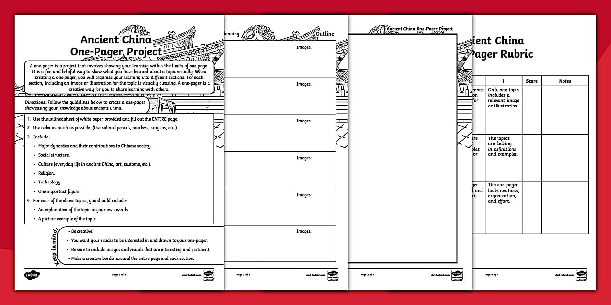 Sixth Grade Ancient China One-Pager Project (teacher made)