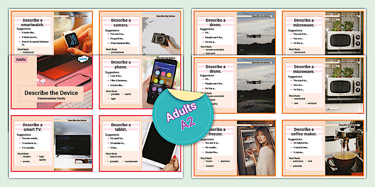 ESL Describe the Device Cards [Adults, A2] (teacher made)