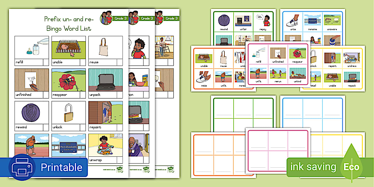 Prefix Bingo Game - Un- And Re- (teacher made) - Twinkl