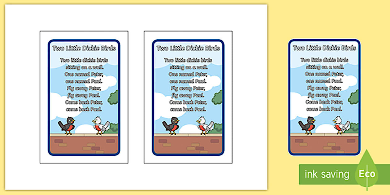 Black and White Two Little Dickie Birds Nursery Rhyme Tolsby/Fiestad Frames
