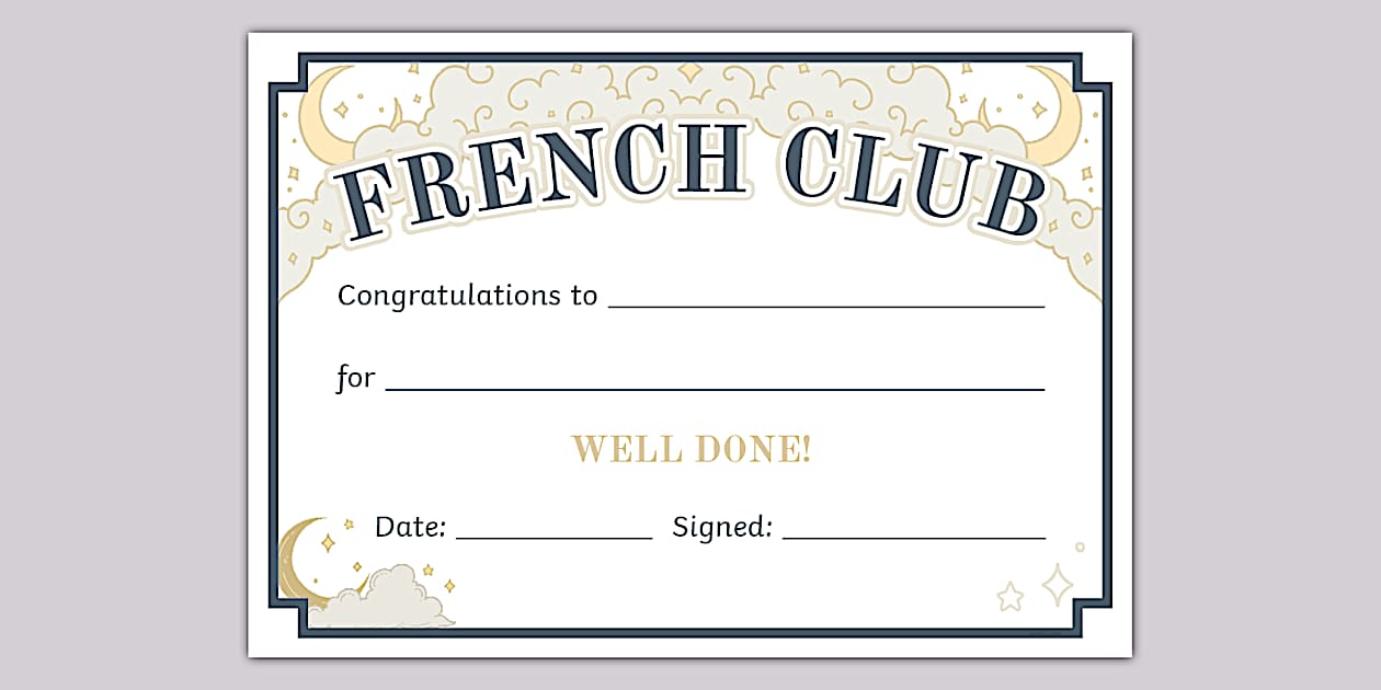👉 Celestial-Themed French Club Certificate (teacher made)