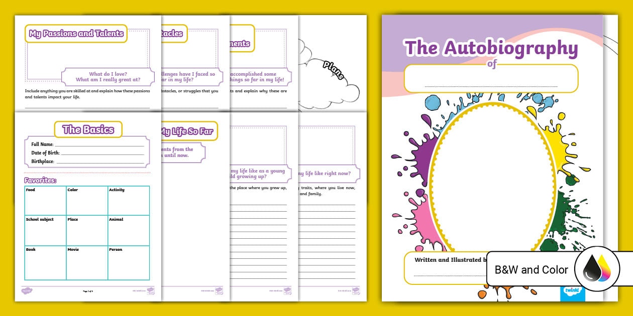 Autobiography Booklet Worksheet for 6th-8th Grade - Twinkl