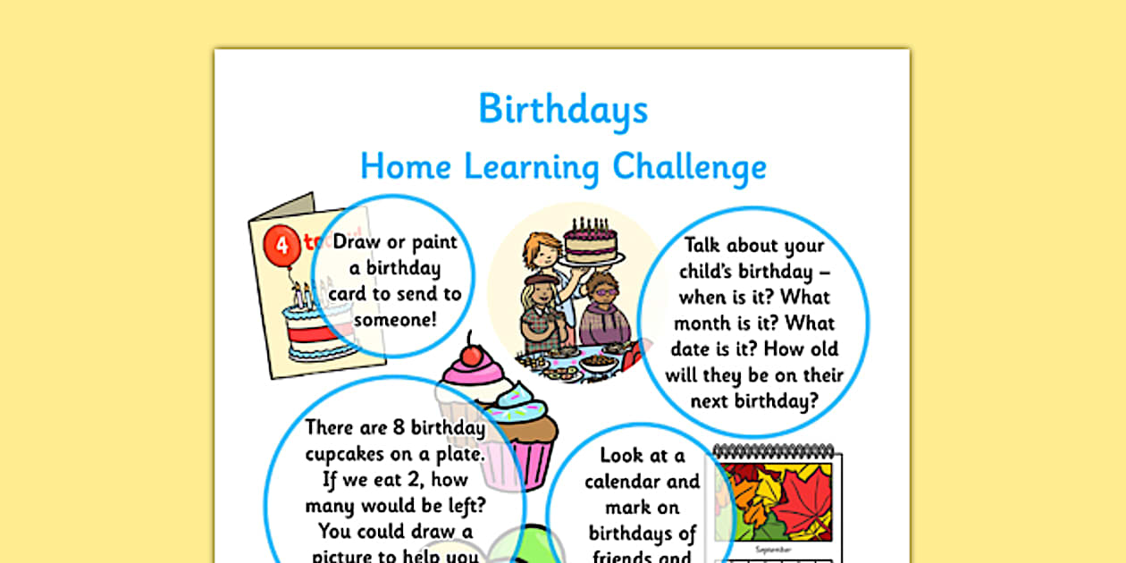 Birthdays Home Learning Challenges Reception FS2 - Twinkl
