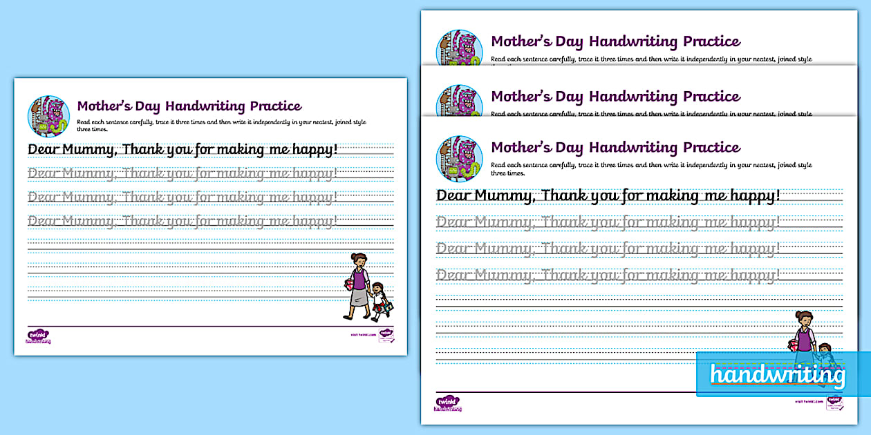 The Journey to Cursive: Mother's Day Handwriting Practice Activity