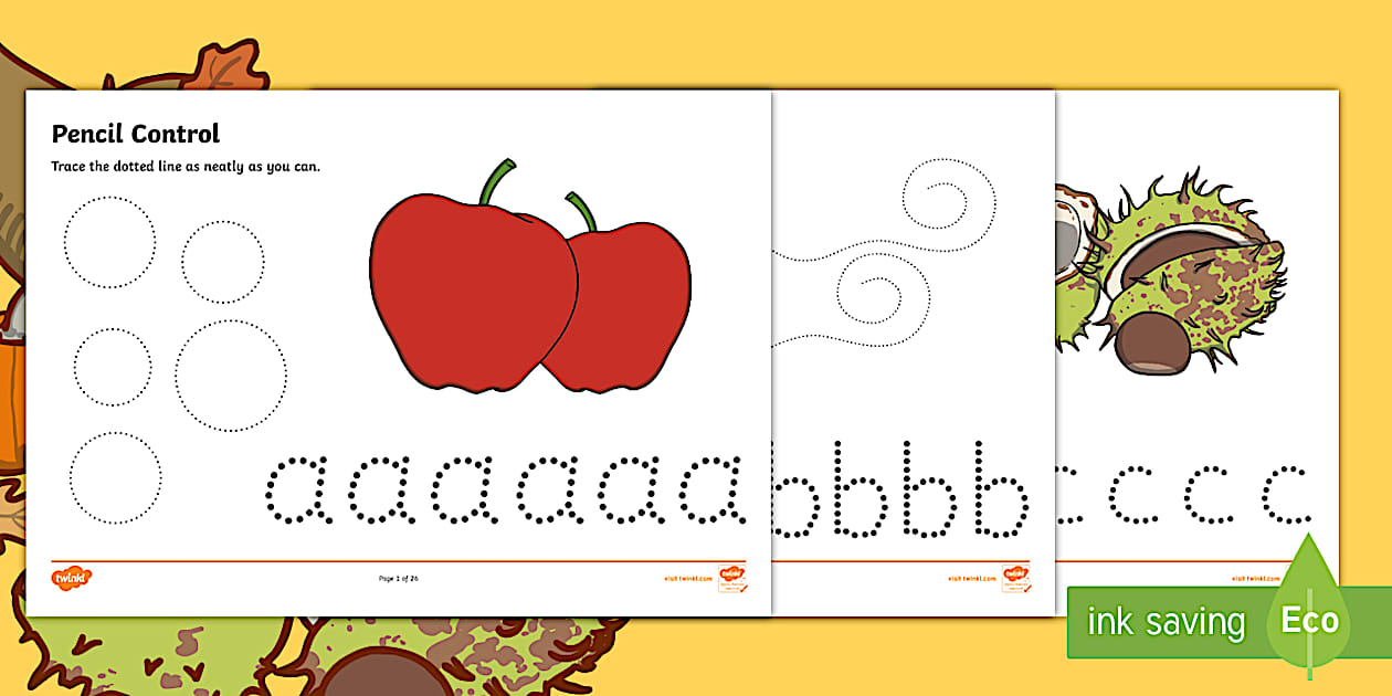 Autumn and Harvest Themed Pencil Control Sheets A-Z