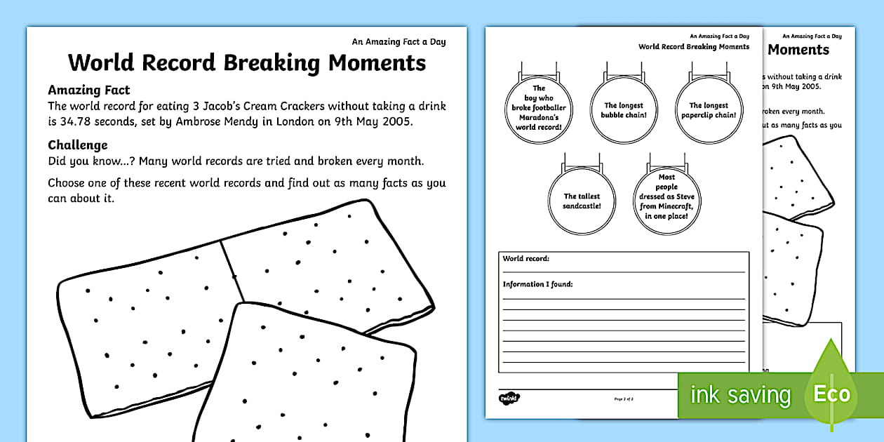 Editable World Record Breaking Moments Worksheet - Twinkl