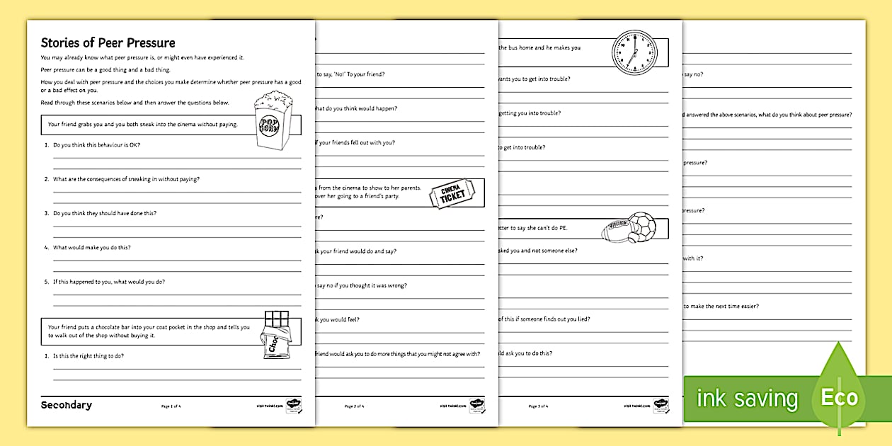 Peer Pressure Choices Worksheet / Worksheet (teacher made)
