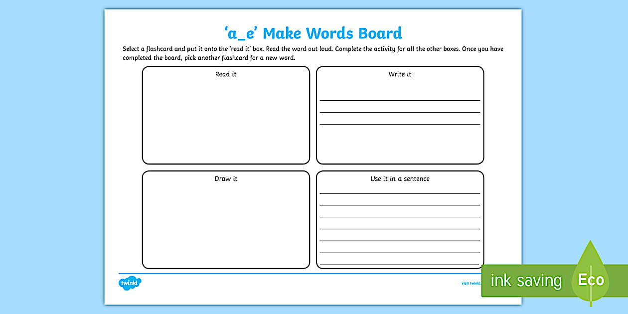 'a_e' Make Words Activity Mat (professor feito) - Twinkl