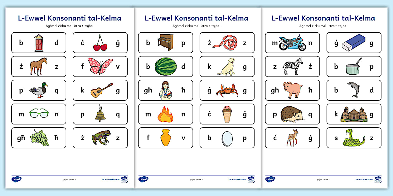 Karta tal-Ħidma: L-Ewwel Konsonanti tal-Kelma - Twinkl