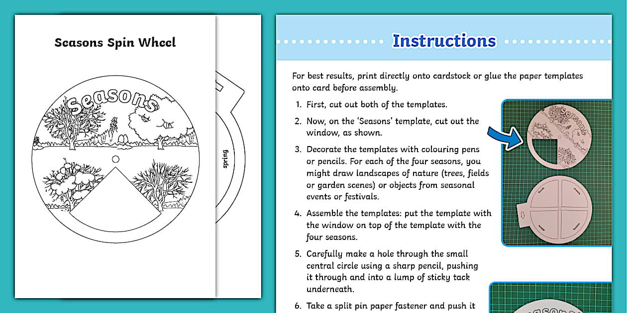 Editable Seasons Colouring Spin Wheel Split Pin Activity