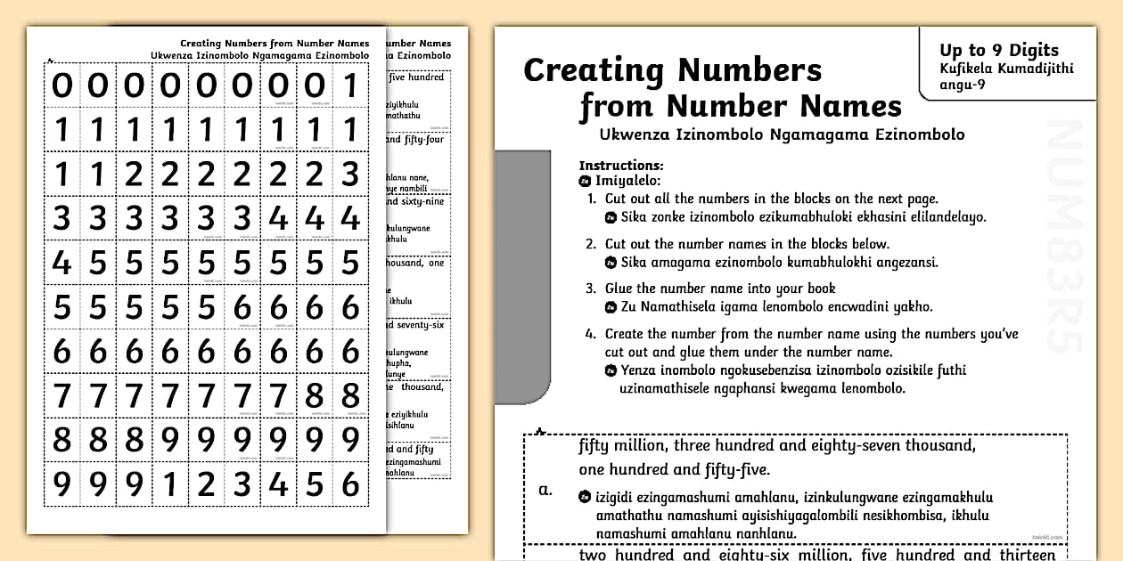 Creating Numbers from Number Names – Up to 9 Digits - Setswana