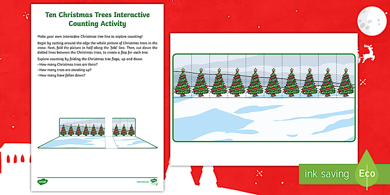 Ten Christmas Trees Interactive Counting Activity - Twinkl