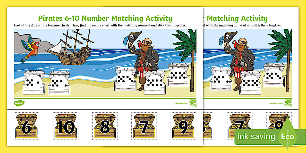 👉 Pirates 6-10 Number Matching Activity (teacher made)