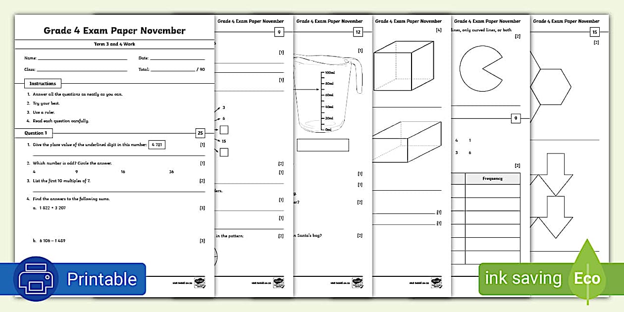 Grade 4 Maths Exam Paper November Term 3 and 4 Work - Twinkl