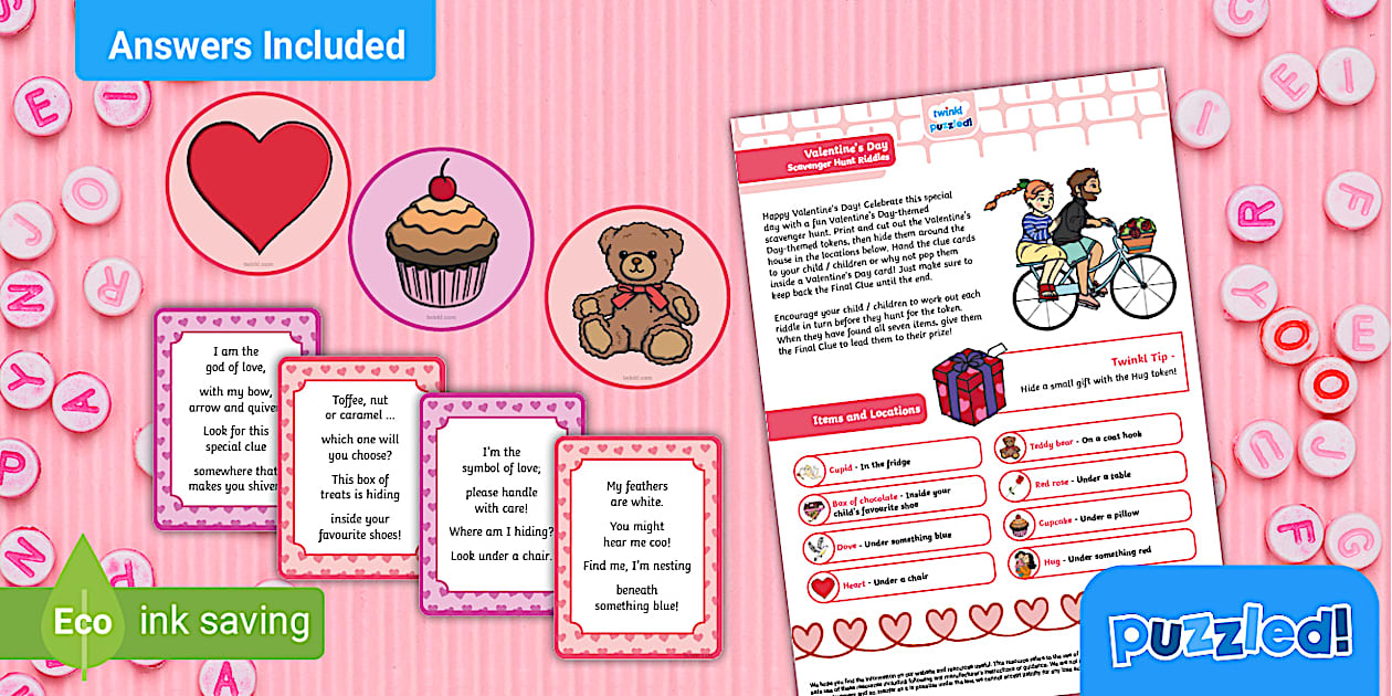 Valentine's Day Scavenger Hunt Riddles | Twinkl Puzzled