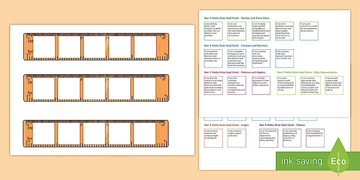 Year 5 Maths Ruler Goal Cards