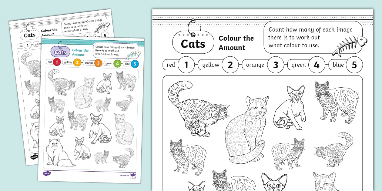 👉 Cats Colour the Amount Worksheet