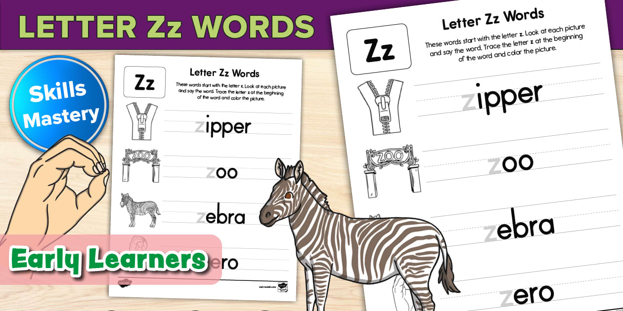 Letter Zz Words: Letter Recognition Worksheet for PreK-K