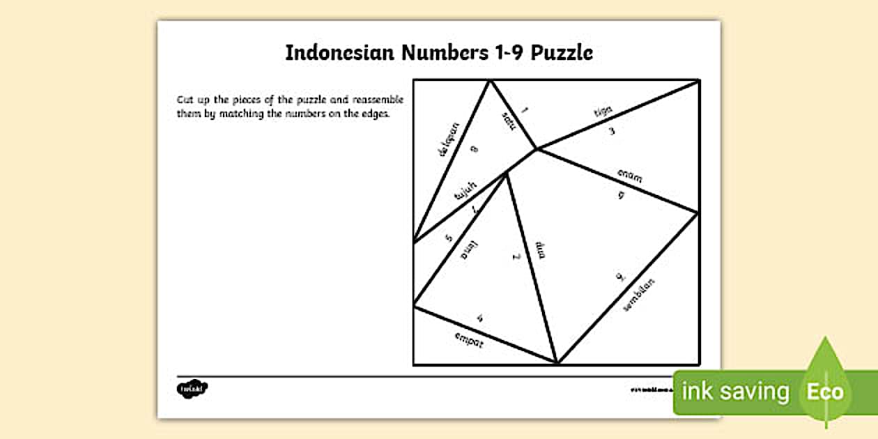 Numbers Puzzle 1-9 Indonesian (teacher made) - Twinkl