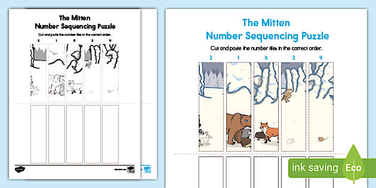 The Mitten Story 1-5 Number Sequencing Puzzle (teacher made)
