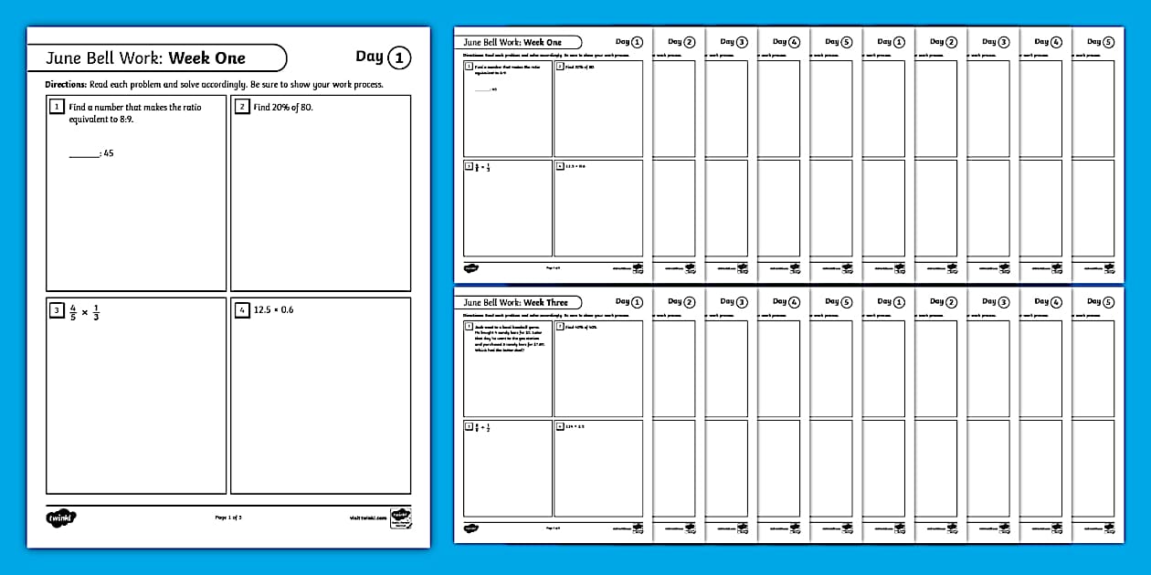 Sixth Grade Math June Bell Work Bundle (Teacher-Made)
