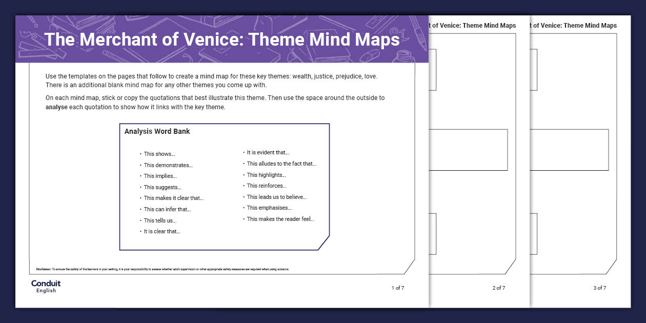 The Merchant of Venice: Theme Mind Maps (teacher made)