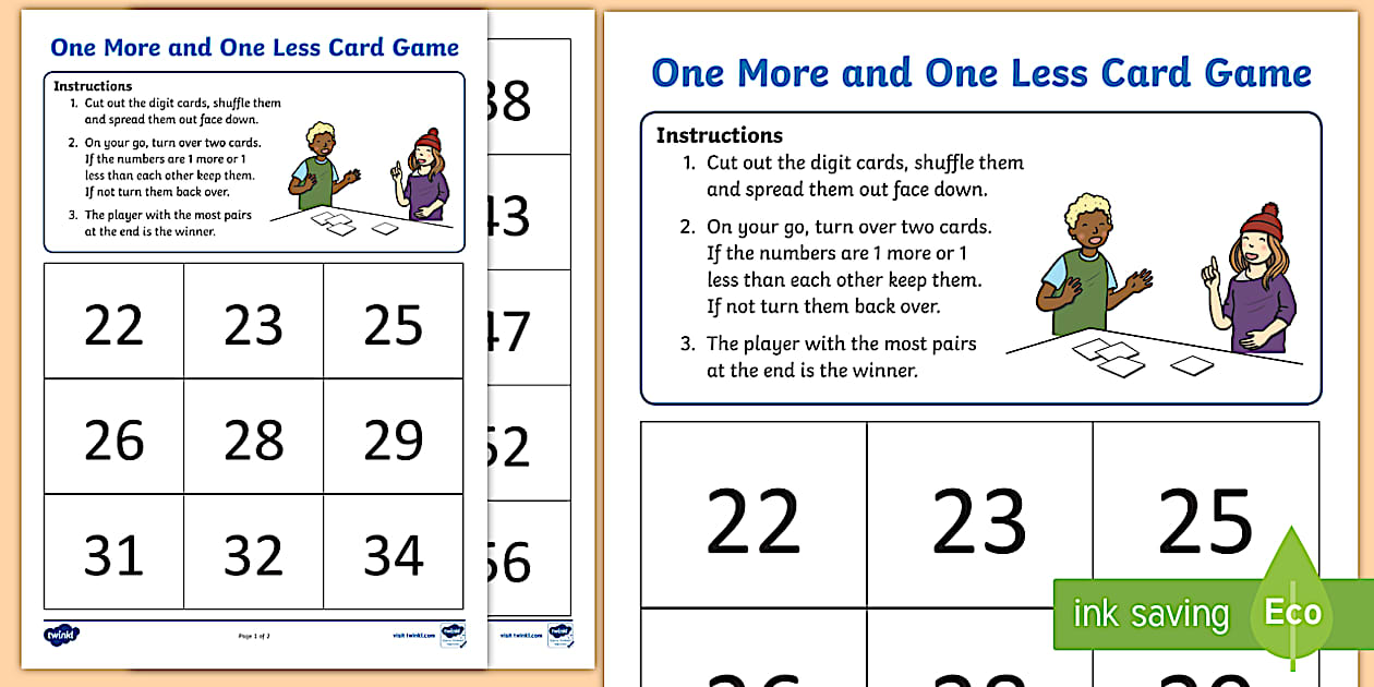 Editable Year 1 One More and One Less Maths Mastery Game