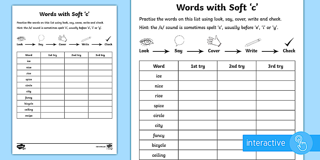 Words with Soft ‘c’ Activity Sheet - Twinkl