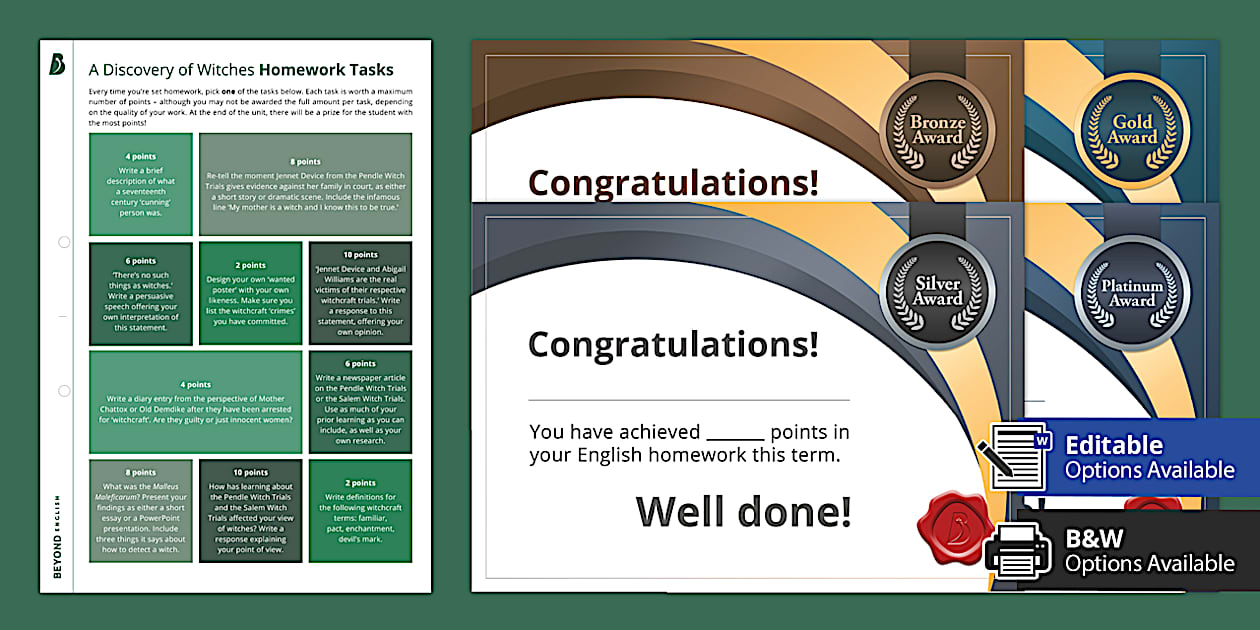 A Discovery of Witches Homework Pack (Teacher-Made) - Twinkl