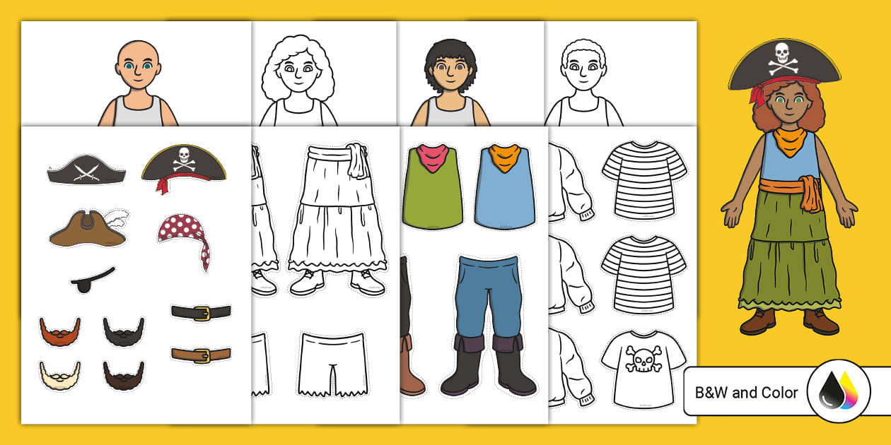 Dress the Pirate Paper Doll Cut and Paste Activity - Twinkl