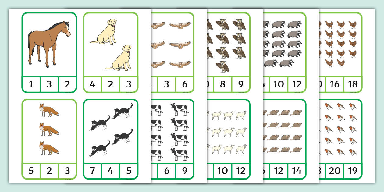 👉 Animal-Themed 1-20 Peg Counting Activity (teacher made)