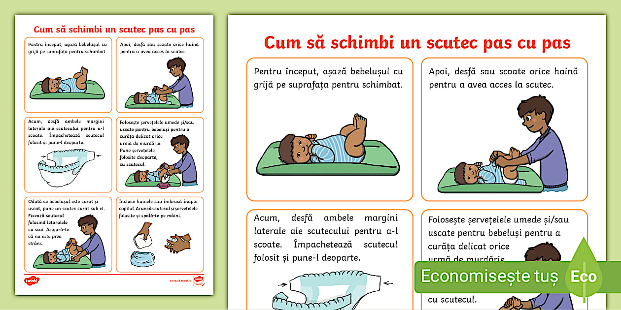 Cum să schimbi un scutec pas cu pas – Fișă informativă