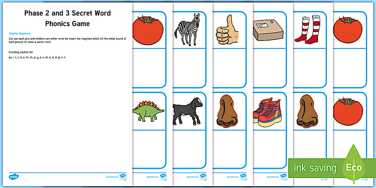 Secret Word Phonics Game Phase 2 and 3 (teacher made)